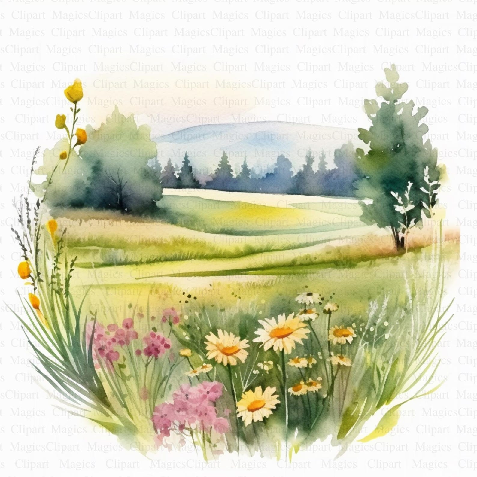 Spring Meadow Clipart 5 High Quality Jpgs Digital Download Card Making ...