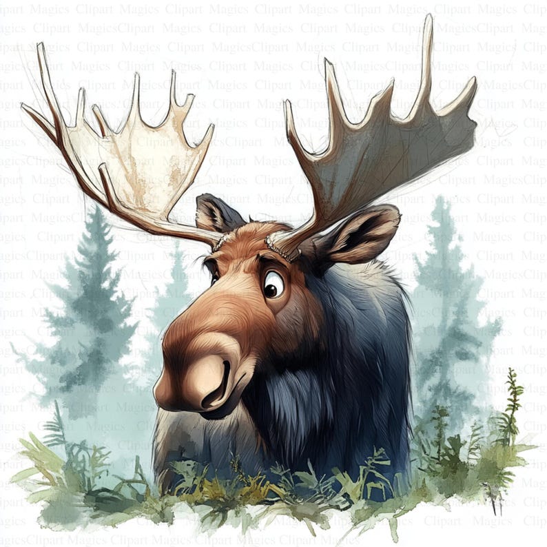 Moose Drawing Clipart | 5 High Quality Jpgs | Digital Download | Junk ...