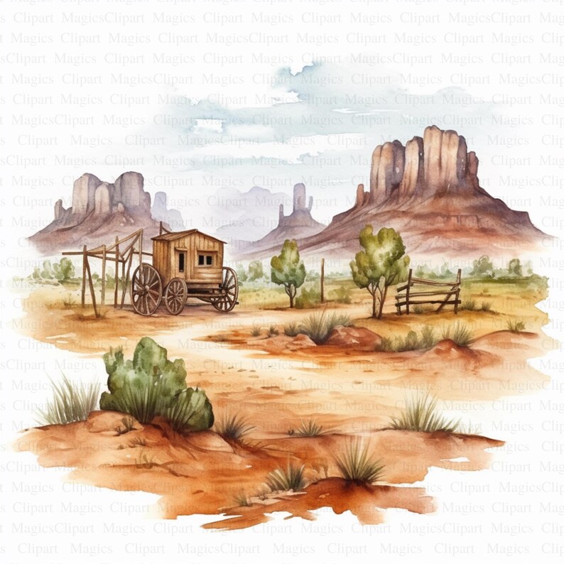 Old West Landscape Clipart 5 High Quality Jpgs Digitaldownload Card ...