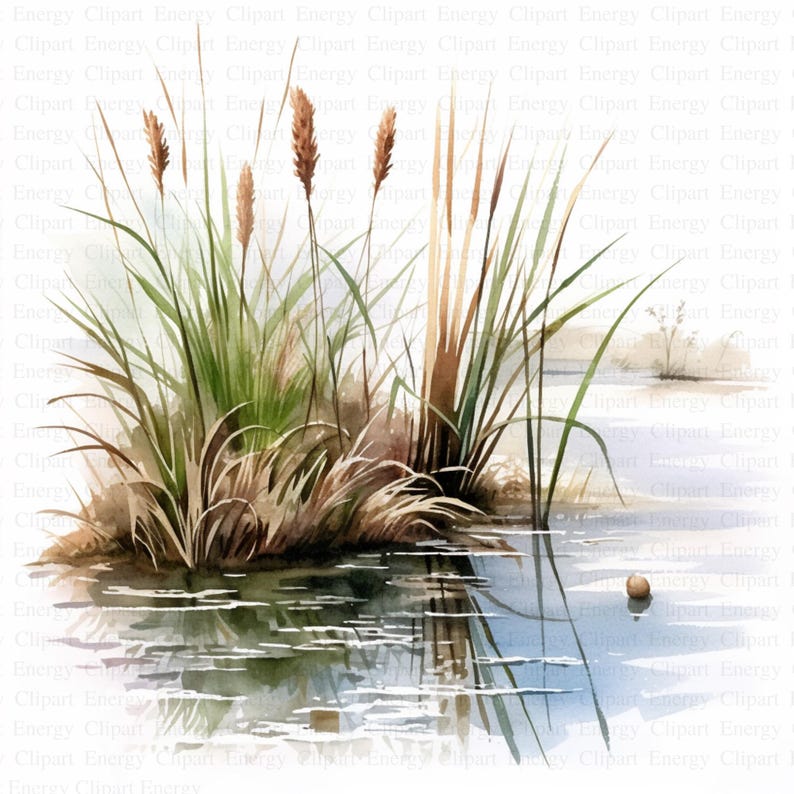 Cattails and Reeds in Water Pond Clipart | 5 High Quality Jpgs ...
