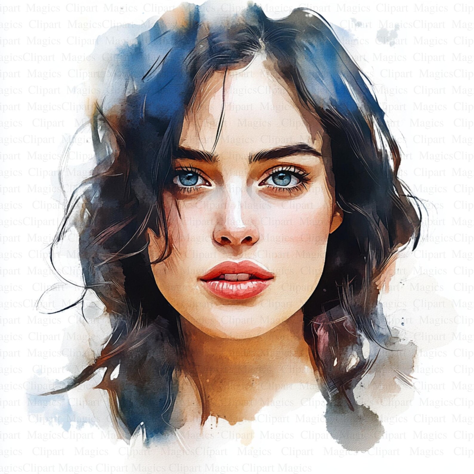 Watercolor Woman Portrait Clipart | Expressive Face Art (digital ...