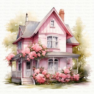 Pink Houses Clipart 5 High Quality Jpgs Sea Art Digitaldownload Card ...