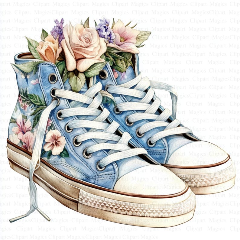 Vintage Floral Sneakers Clipart | 5 High Quality Jpgs | Digital ...