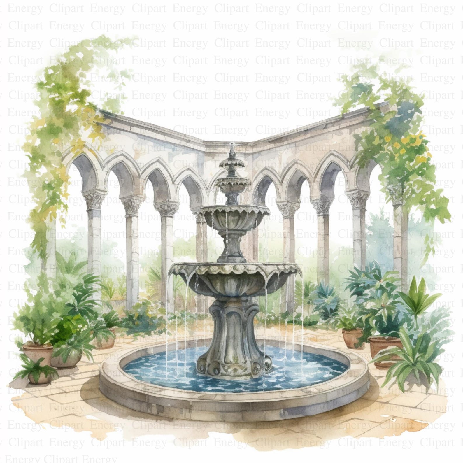 Cloister Fountains Clipart 5 High Quality Jpgs Digital Download Card ...