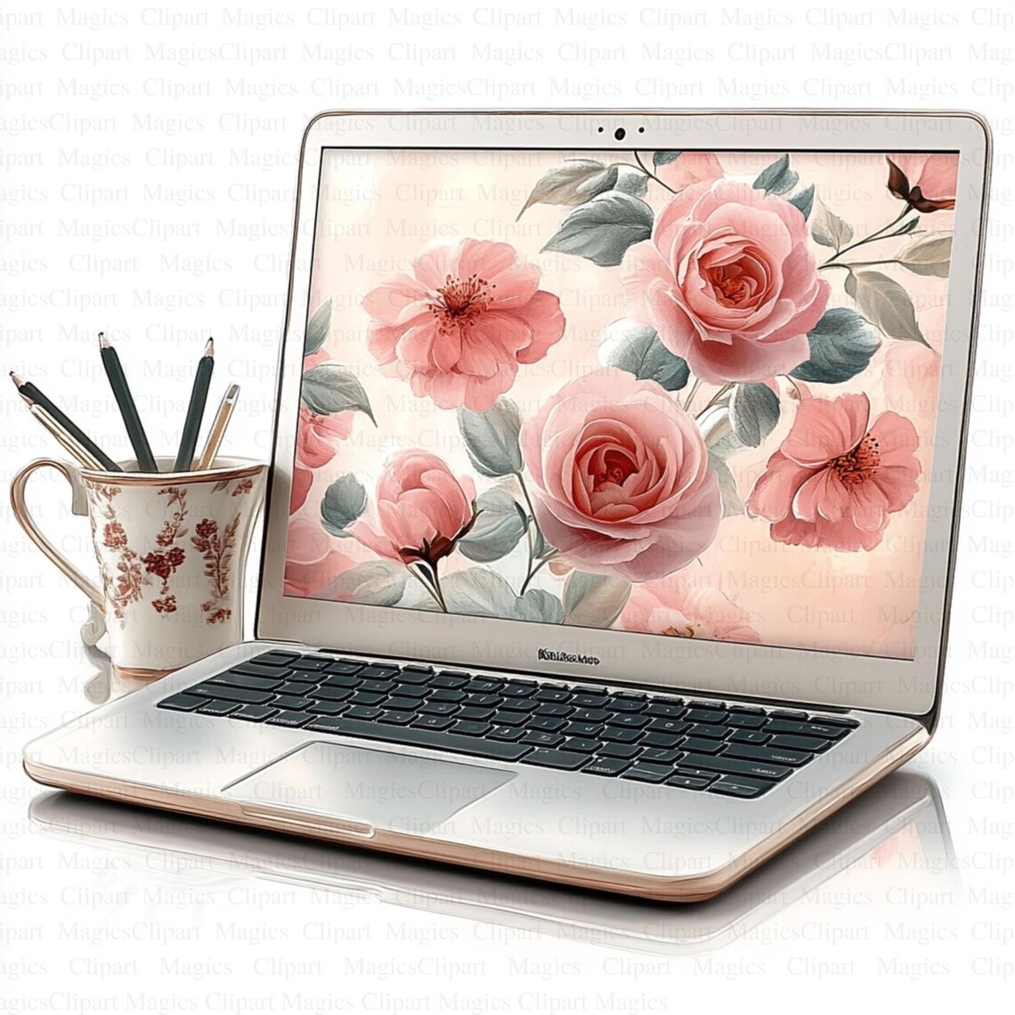Floral Laptop Clipart | 5 High Quality Jpgs | Digital Download | Wall ...