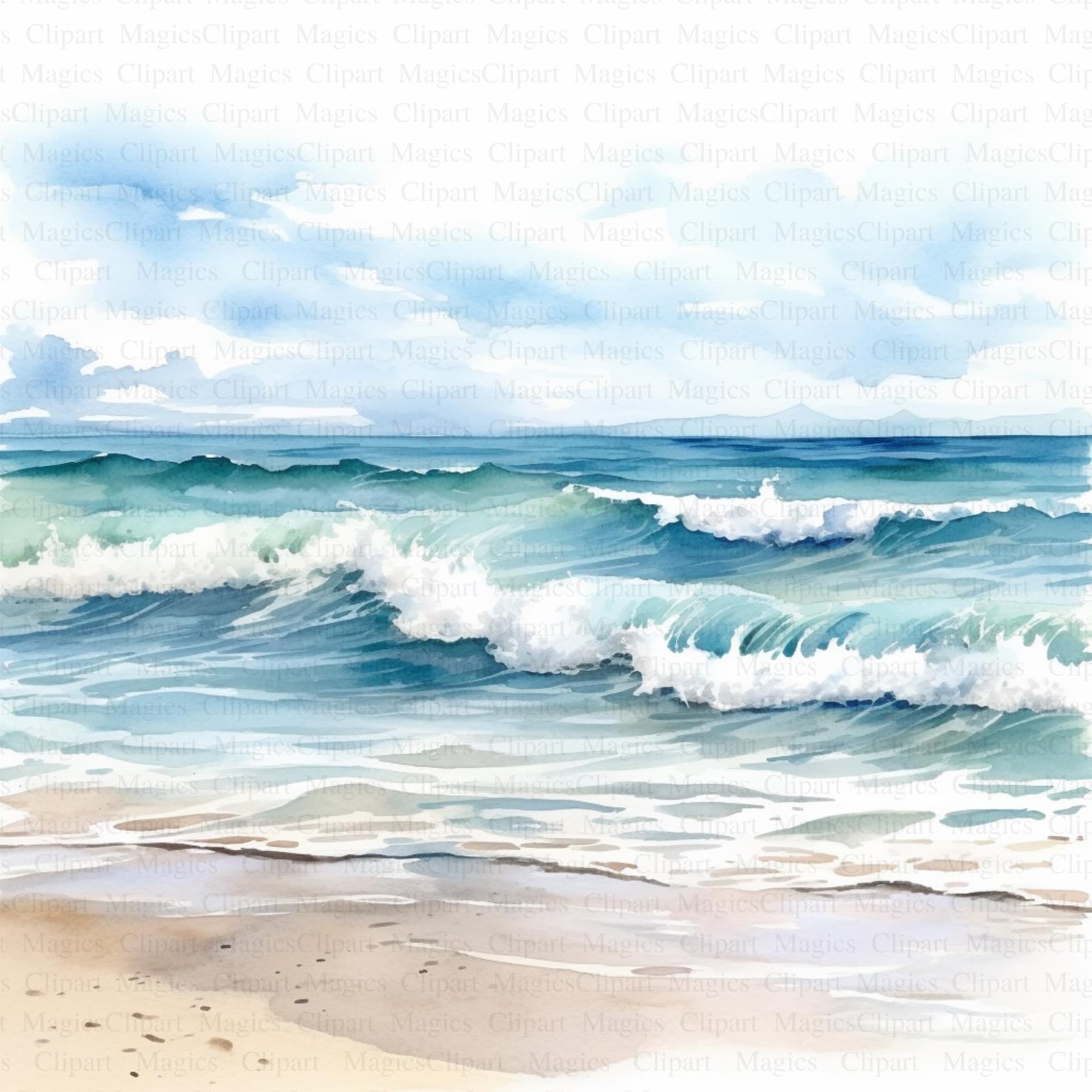 Watercolor Coastal Beach Ocean Clipart | 5 High Quality Jpgs | Digital ...