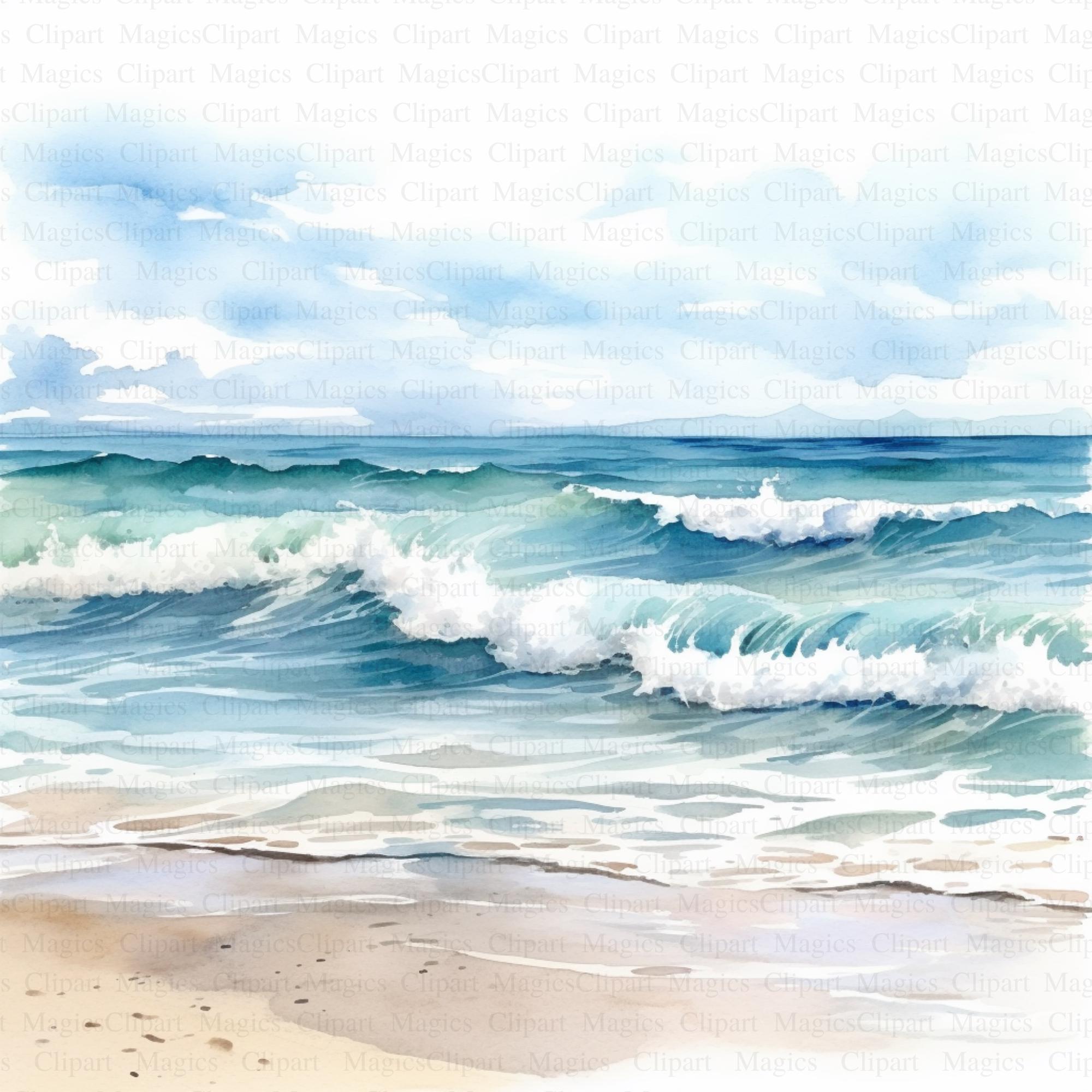 Watercolor Coastal Beach Ocean Clipart 5 High Quality Jpgs ...