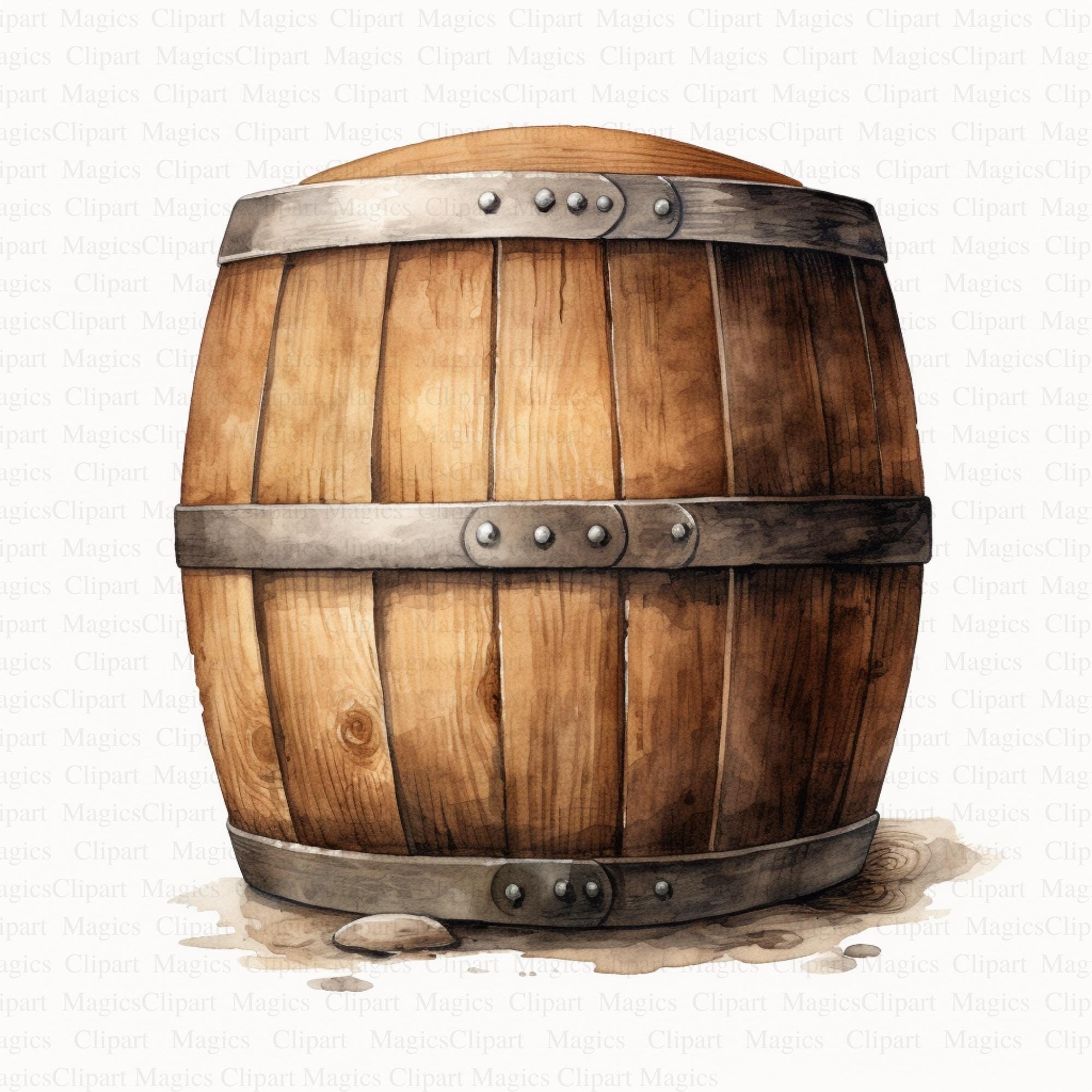 Rustic Wooden Barrels Clipart 5 High Quality Jpgs Digital Download Card ...