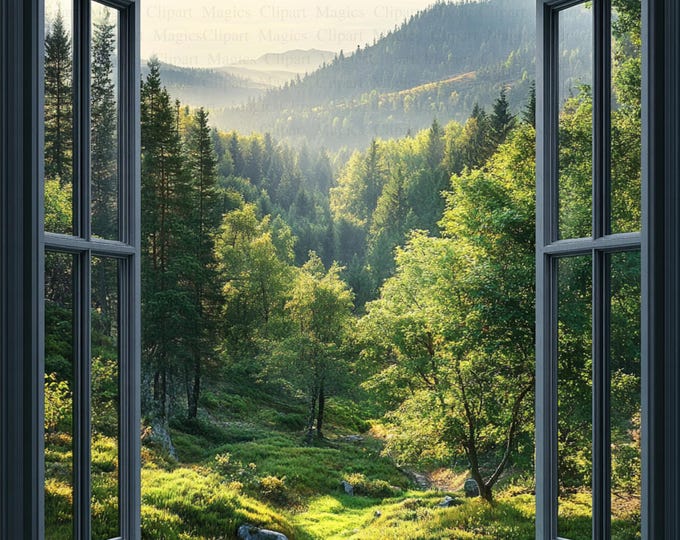 16 Window Forest View Clipart, Window to Forest Clipart, Printable ...