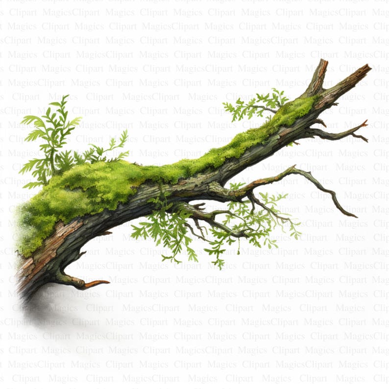 Branch and Moss Clipart 5 High Quality Jpgs Digitaldownload Card Making ...