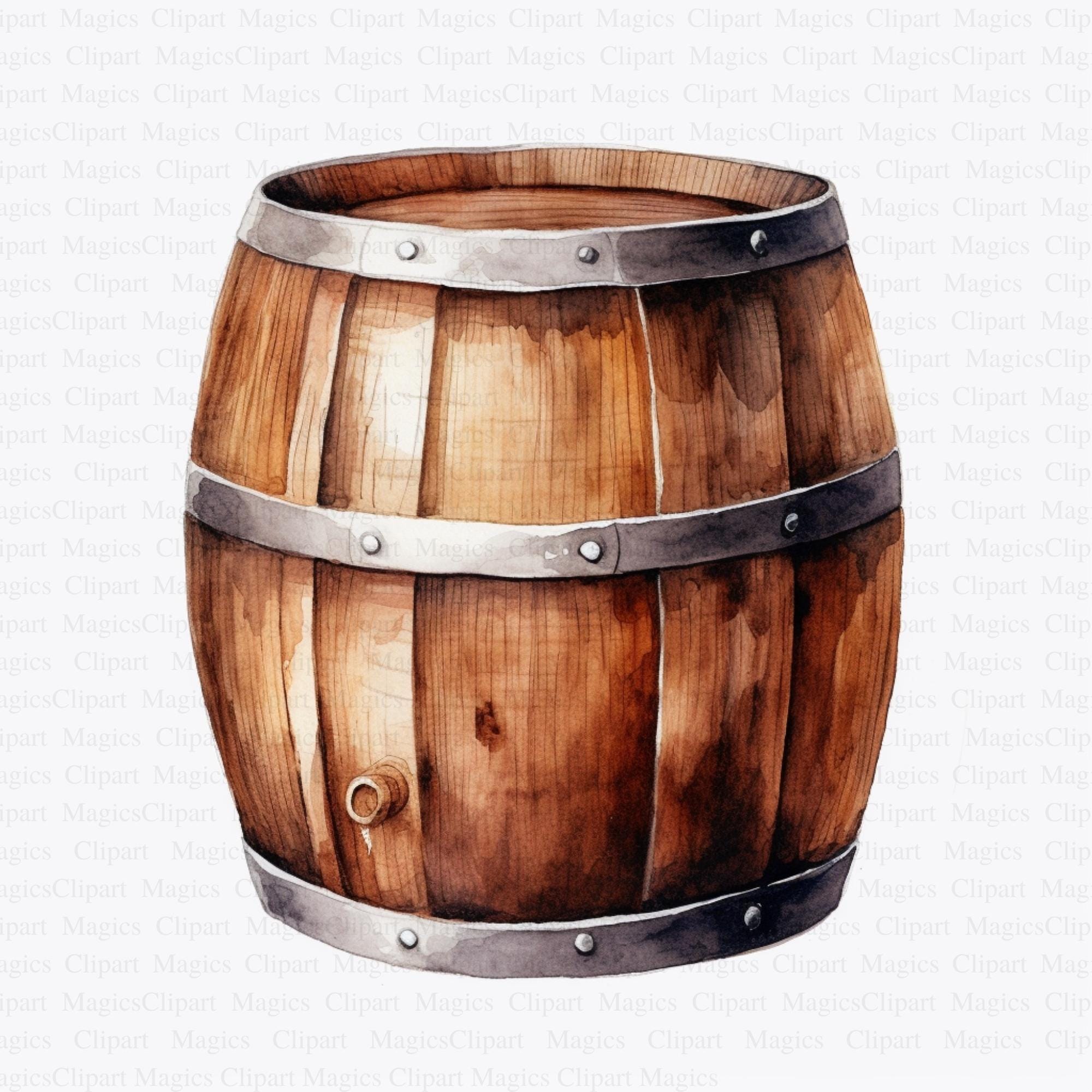 Rustic Wooden Barrels Clipart 5 High Quality Jpgs Digital Download Card ...