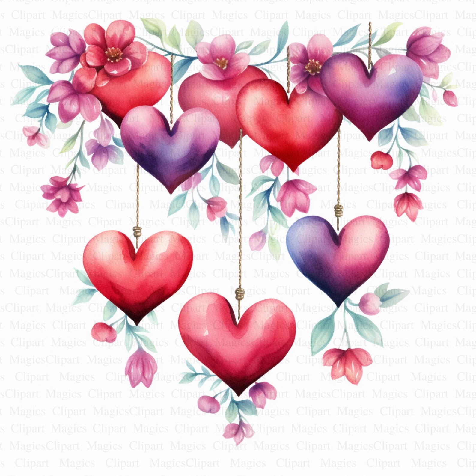 Hanging Hearts Clipart 5 High Quality Jpgs Digitaldownload Digital ...