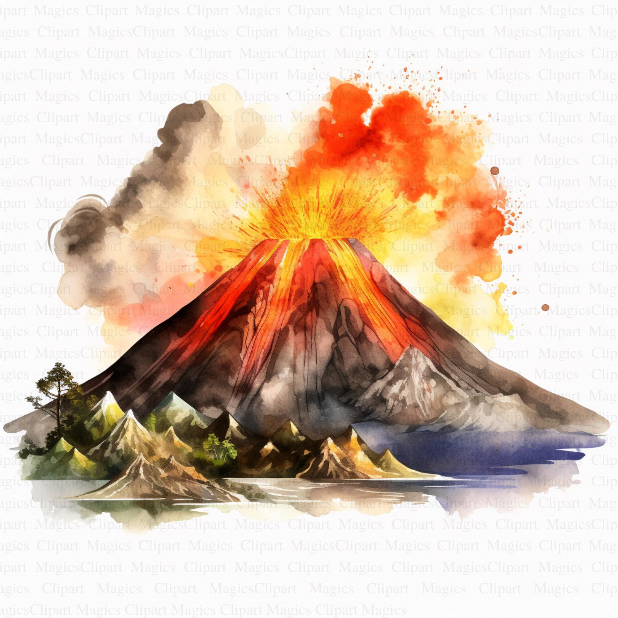 Watercolor Volcano Clipart 5 High Quality Jpgs Digital Download Card ...