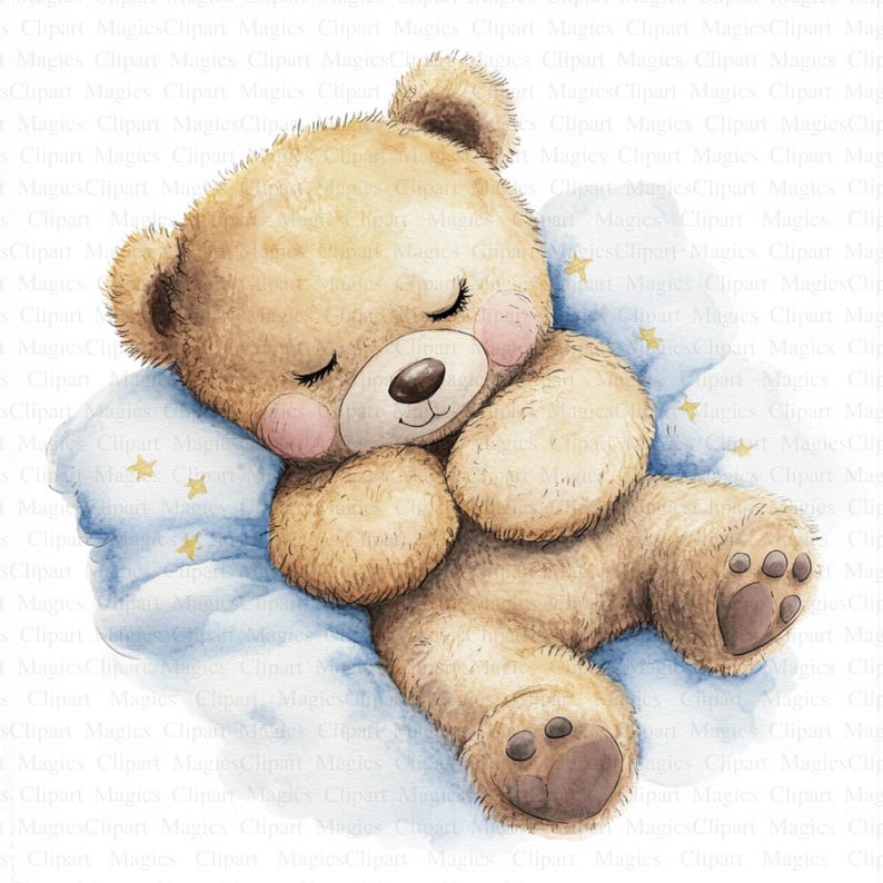Sleeping Teddy Bears Clipart | 5 High Quality Jpgs | Digital Download ...