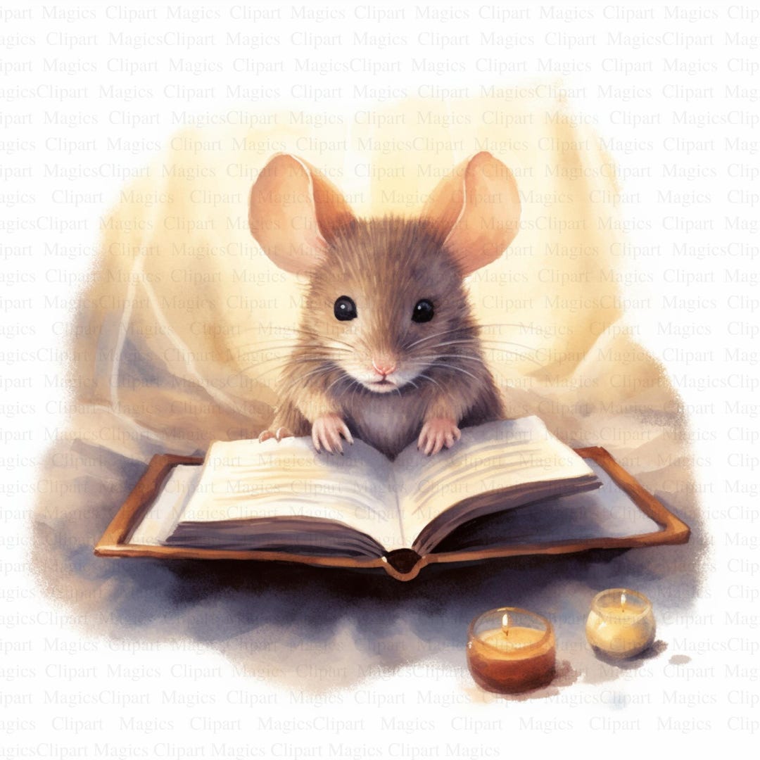 Mouse Reading Book Clipart 5 High Quality Jpgs Digital Download Wall ...