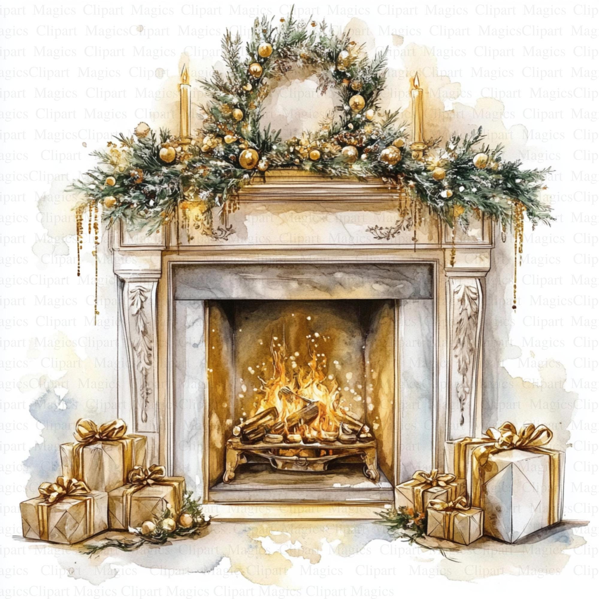Christmas Fireplace Clipart | 5 High Quality Jpgs | Digital Download ...