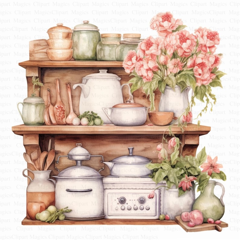 Vintage Floral Kitchen Clipart 5 High Quality Jpgs Digital Download ...
