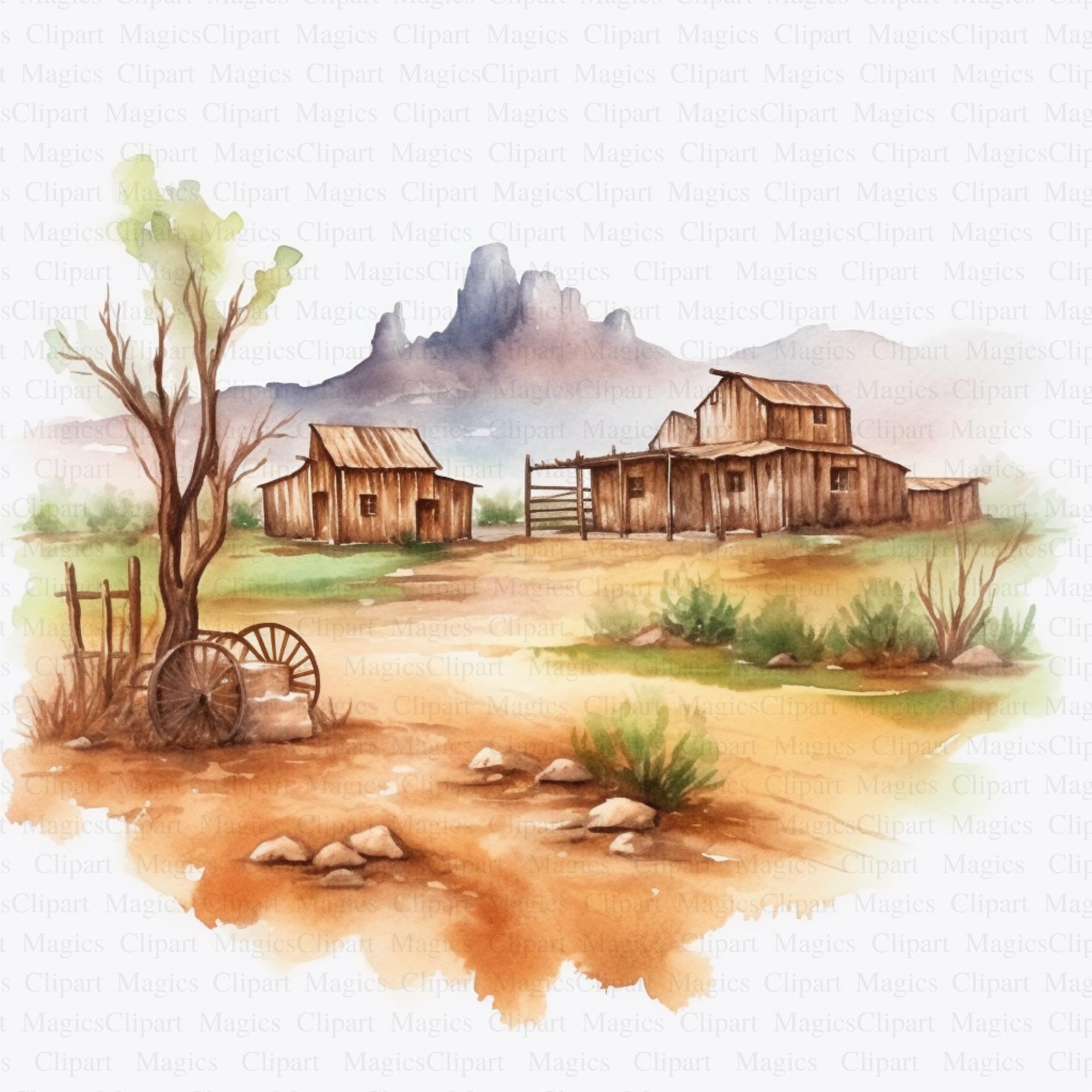 Old West Landscape Clipart 5 High Quality Jpgs Digitaldownload Card ...