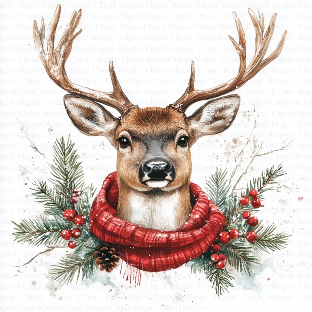 Christmas Deer Clipart 5 High Quality Jpgs Digitaldownload Reindeer Elk ...
