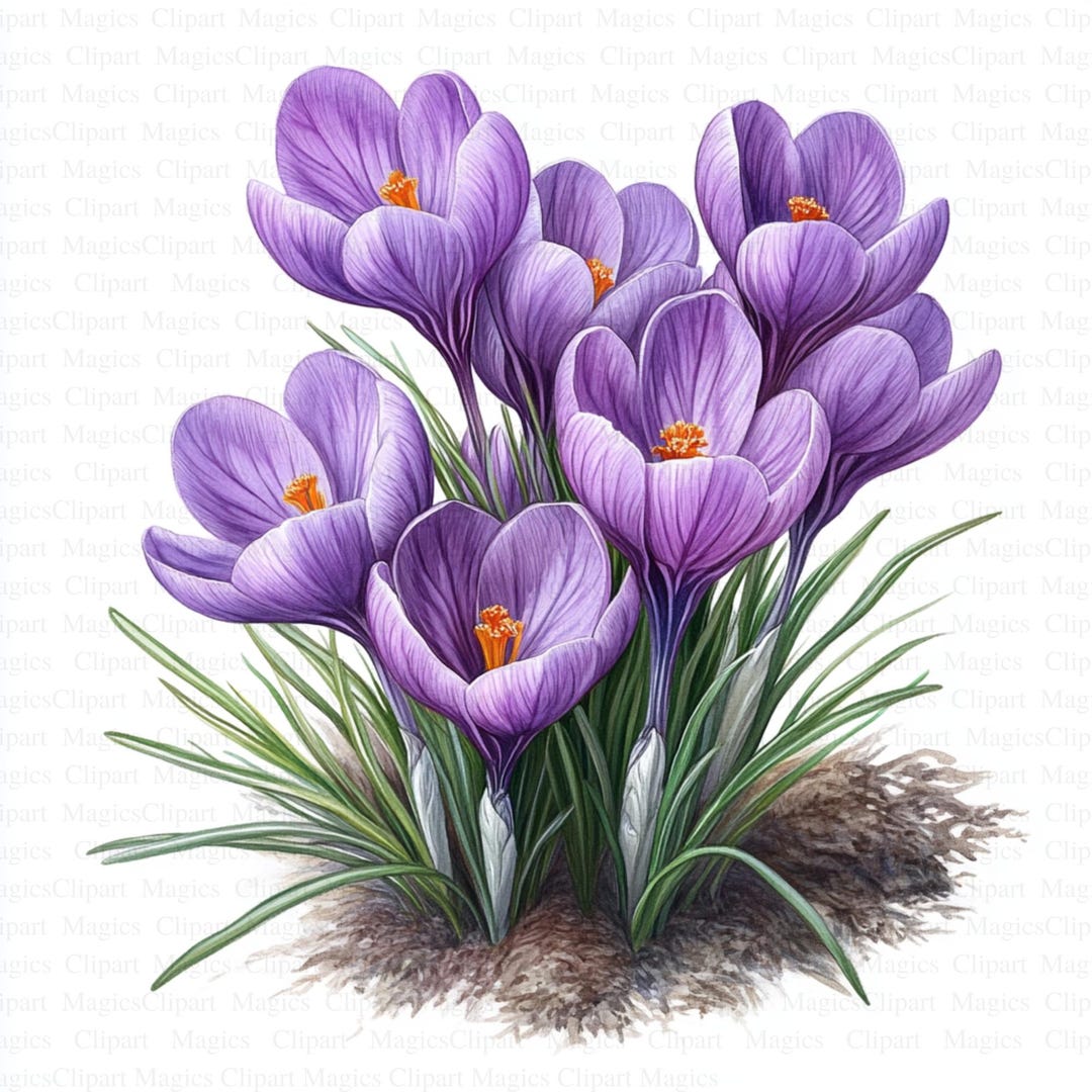 Crocus Clipart 5 High Quality Jpgs Digitaldownload Mixed Media Spring ...