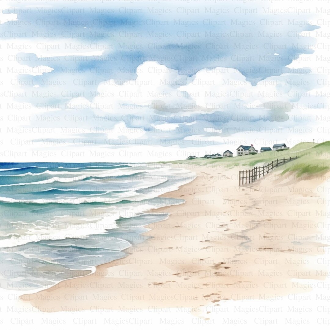 Watercolor Coastal Beach Ocean Clipart 5 High Quality Jpgs ...