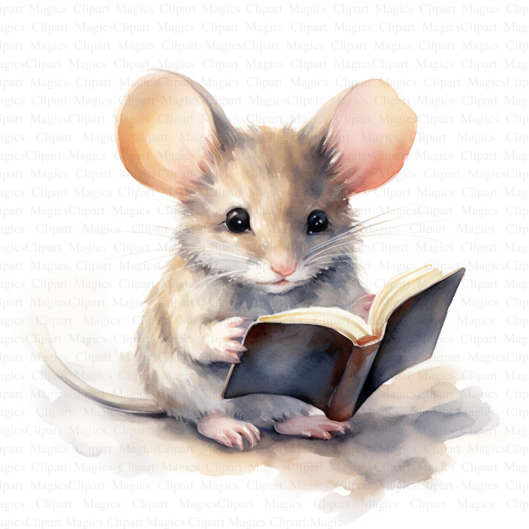 Mouse Reading Book Clipart 5 High Quality Jpgs Digital Download Mouse ...