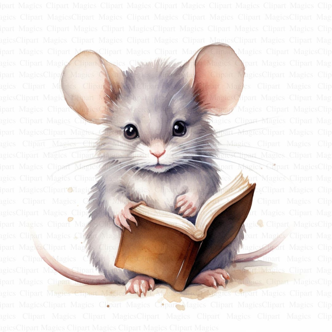 Mouse Reading Book Clipart 5 High Quality Jpgs Digital Download Mouse ...