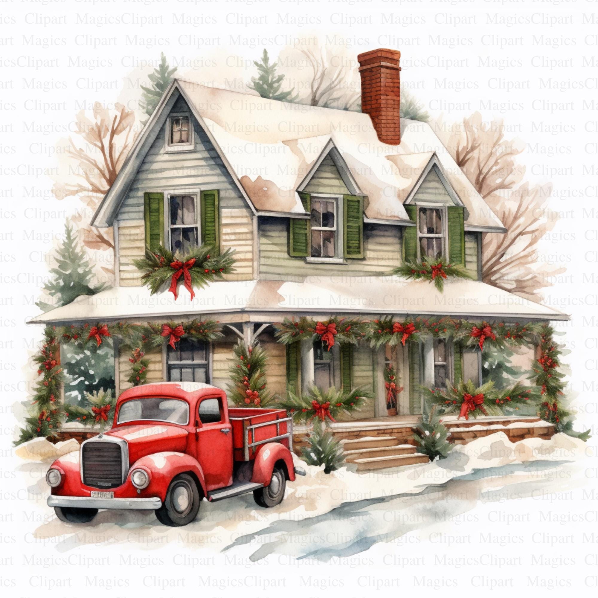 Christmas Farmhouse Clipart | 5 High Quality Jpgs | Digital Download ...