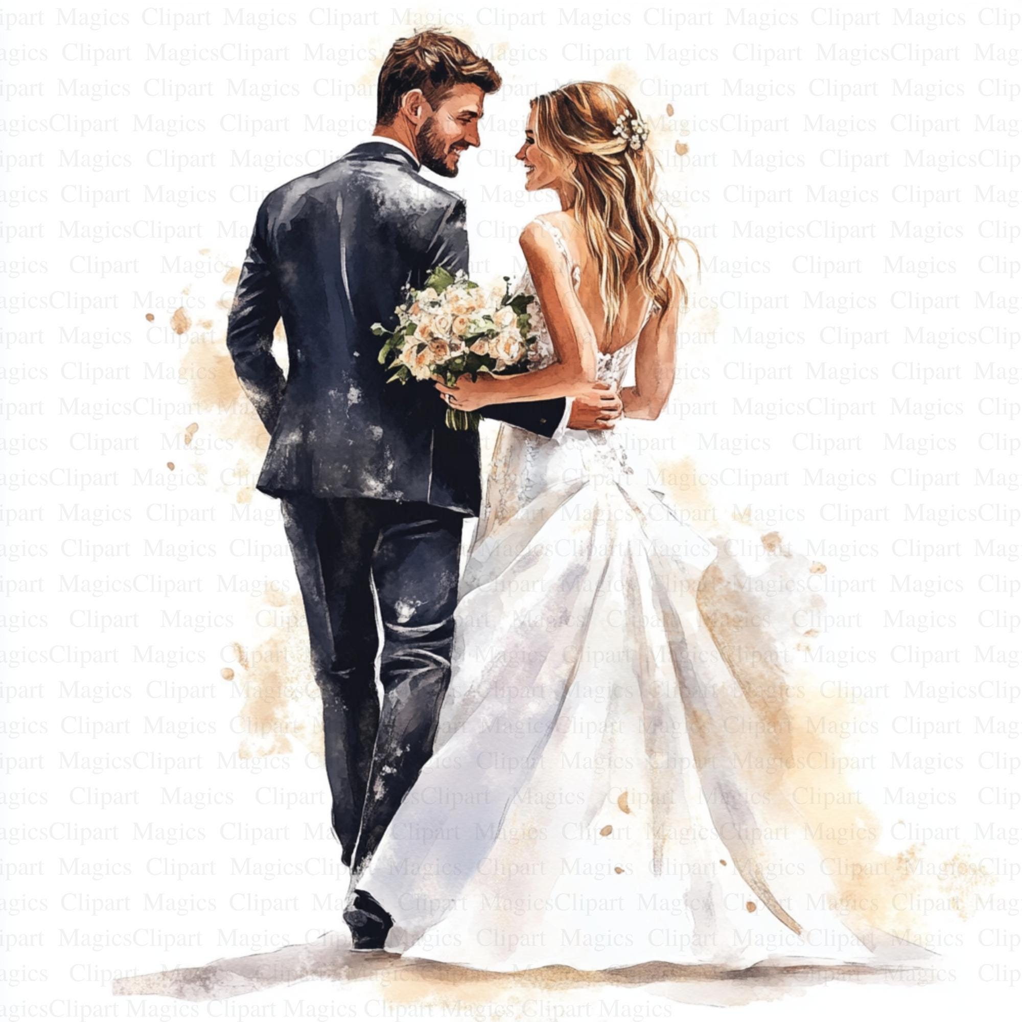 Wedding Couple Clipart 5 High Quality Jpgs Digital Download Wall Art ...