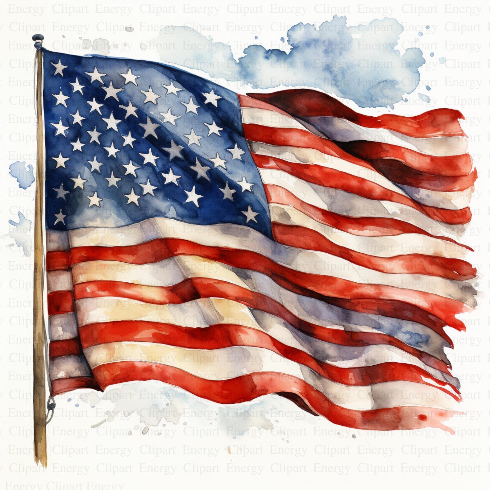 Watercolor American Flag Clipart 5 High Quality Jpgs Digital Download ...