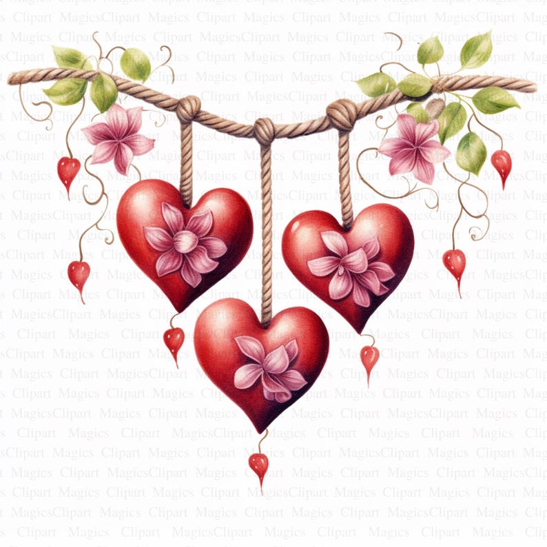 Hanging Hearts Clipart 5 High Quality Jpgs Digitaldownload Card Making ...