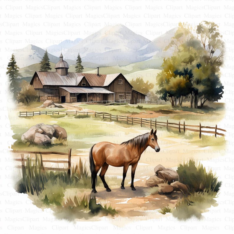 Watercolor Countryside Animals Clipart 5 High Quality Jpgs ...
