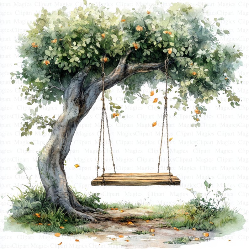Floral Tree Swing Watercolor Clipart | Junk Journal Art (digital ...