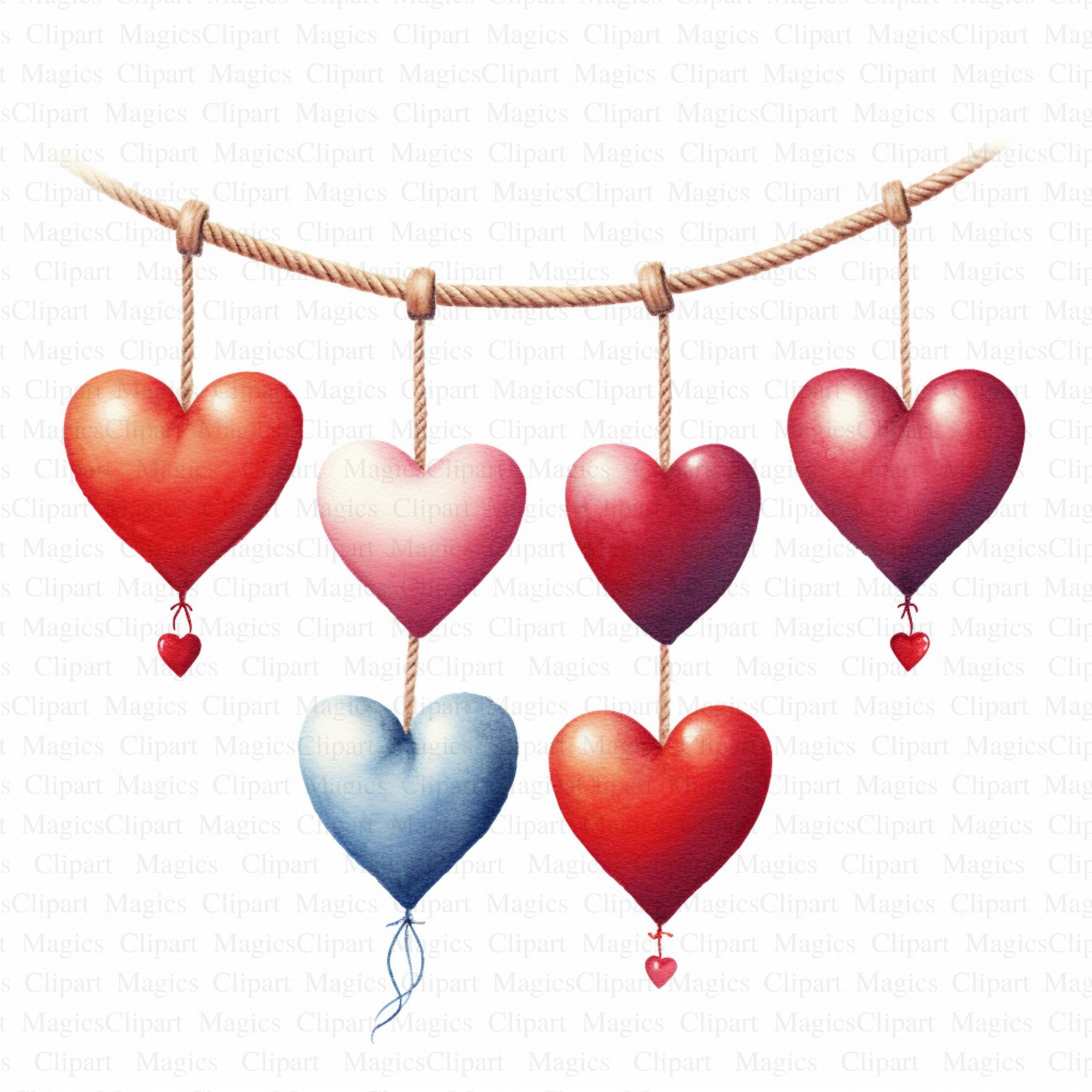 Hanging Hearts Clipart | 5 High Quality Jpgs | Digital Download | Card ...