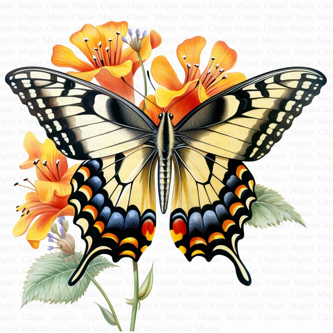 Swallowtail Butterfly Clipart | Floral Nursery Art (digital Download ...