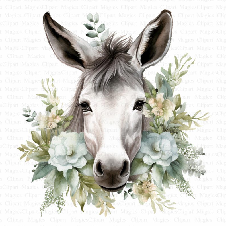 Watercolor Floral Donkeys Clipart | Nursery Art (digital Download) - Etsy