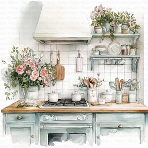 Vintage Floral Kitchen Clipart 5 High Quality Jpgs Digital Download ...