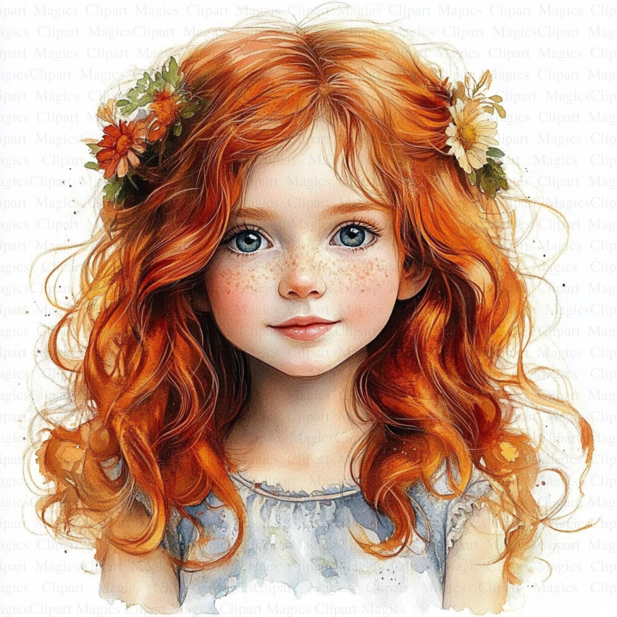 Red Haired Little Girl Clipart 5 High Quality Jpgs Digitaldownload ...