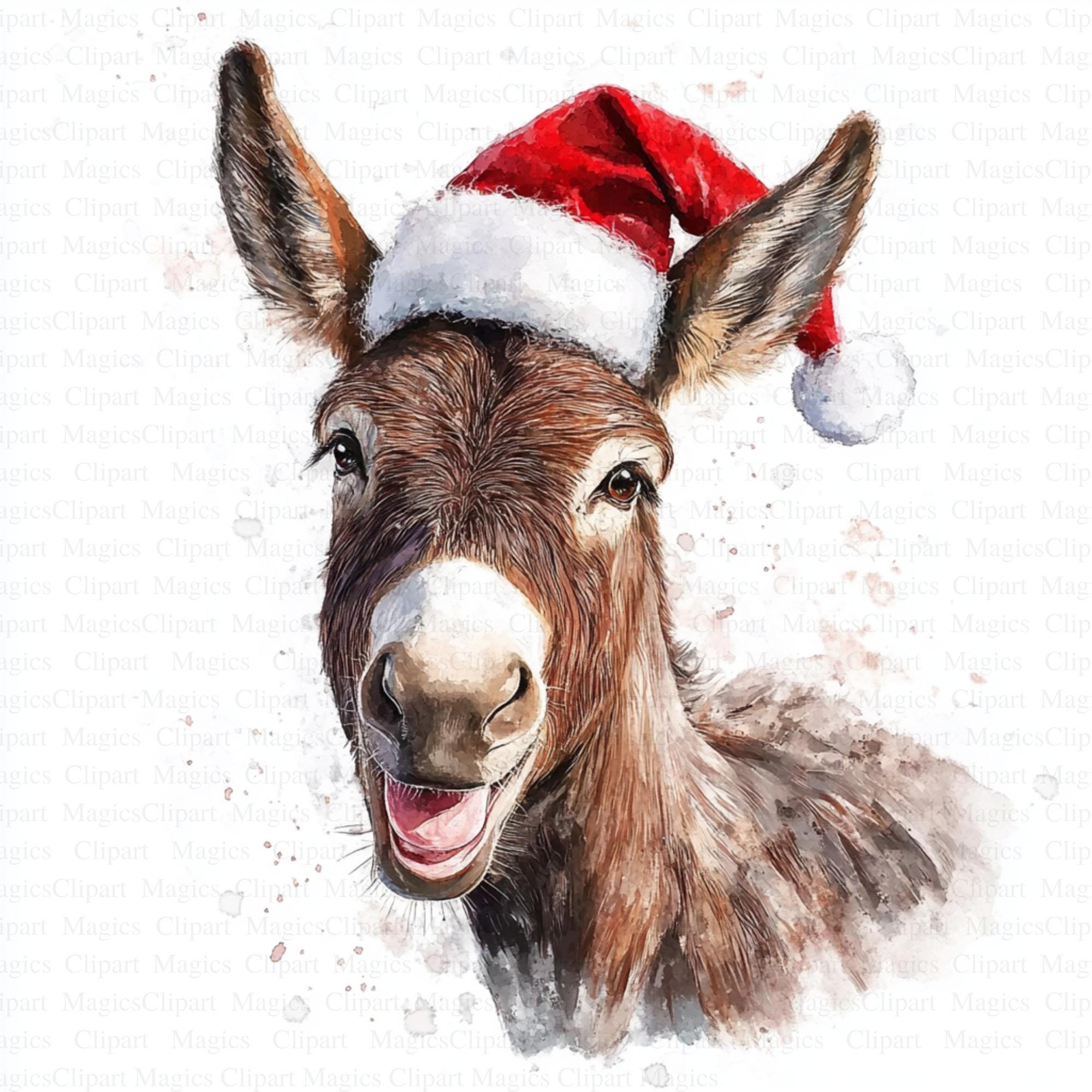 Donkey With Santa Hat Clipart 5 High Quality Jpgs Digital Download Art ...