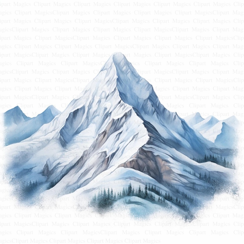 Snowy Mountain Clipart | 5 High Quality Jpgs | Instant Digital Download ...