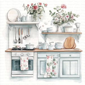 Vintage Floral Kitchen Clipart 5 High Quality Jpgs Digital Download ...