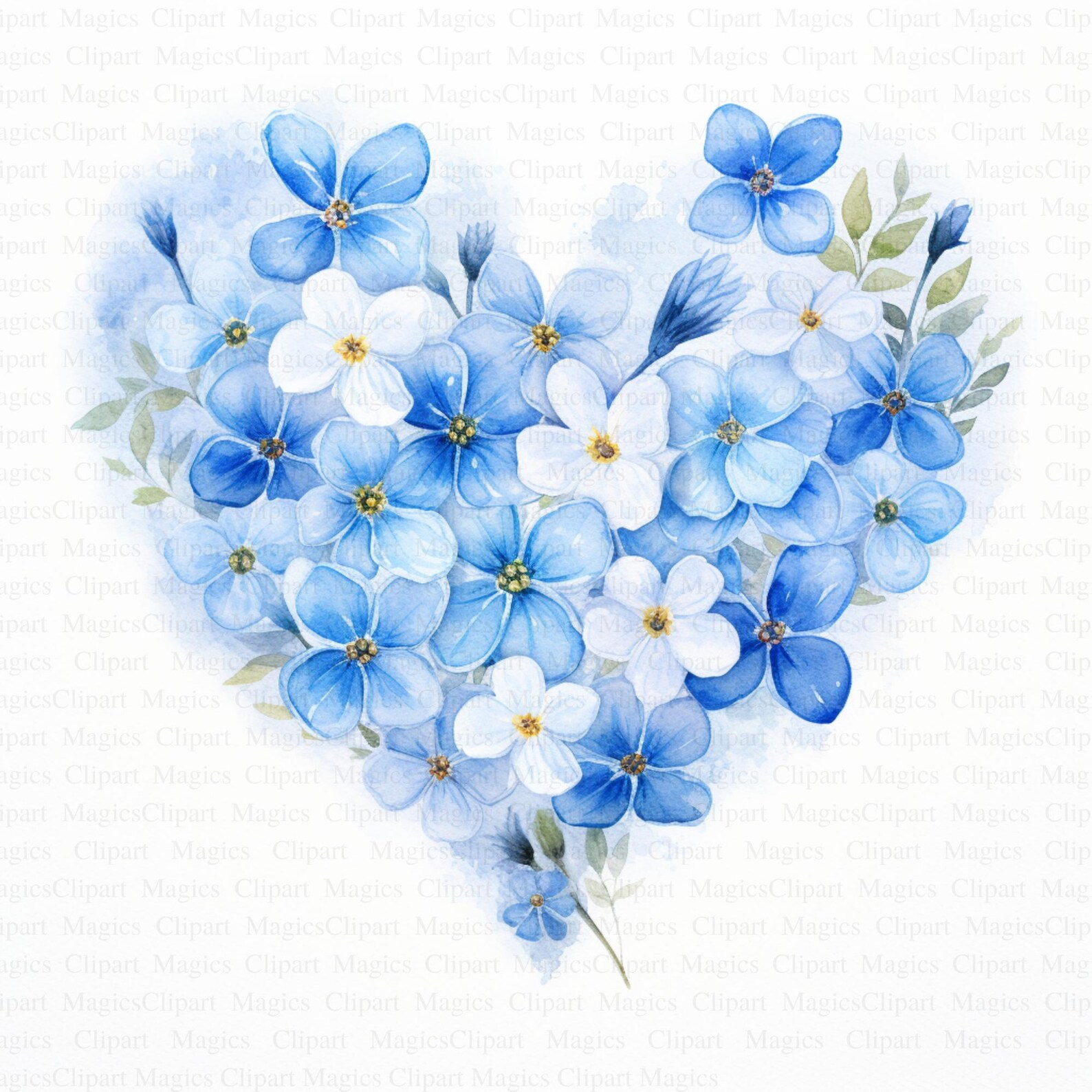 Floral Heart Watercolor Clipart | Cherry & Forget-me-not (digital ...