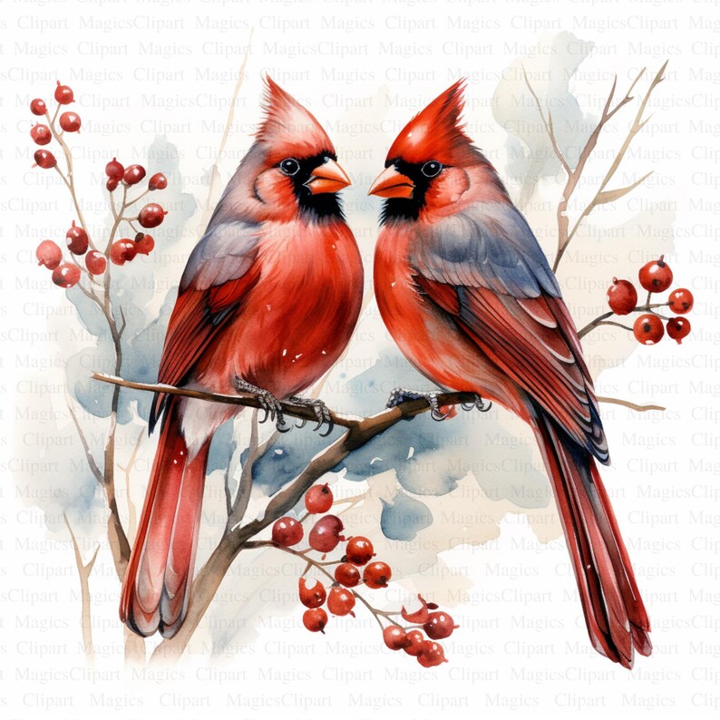 Winter Red Cardinals Clipart 5 High Quality Jpgs Digital Download Card ...