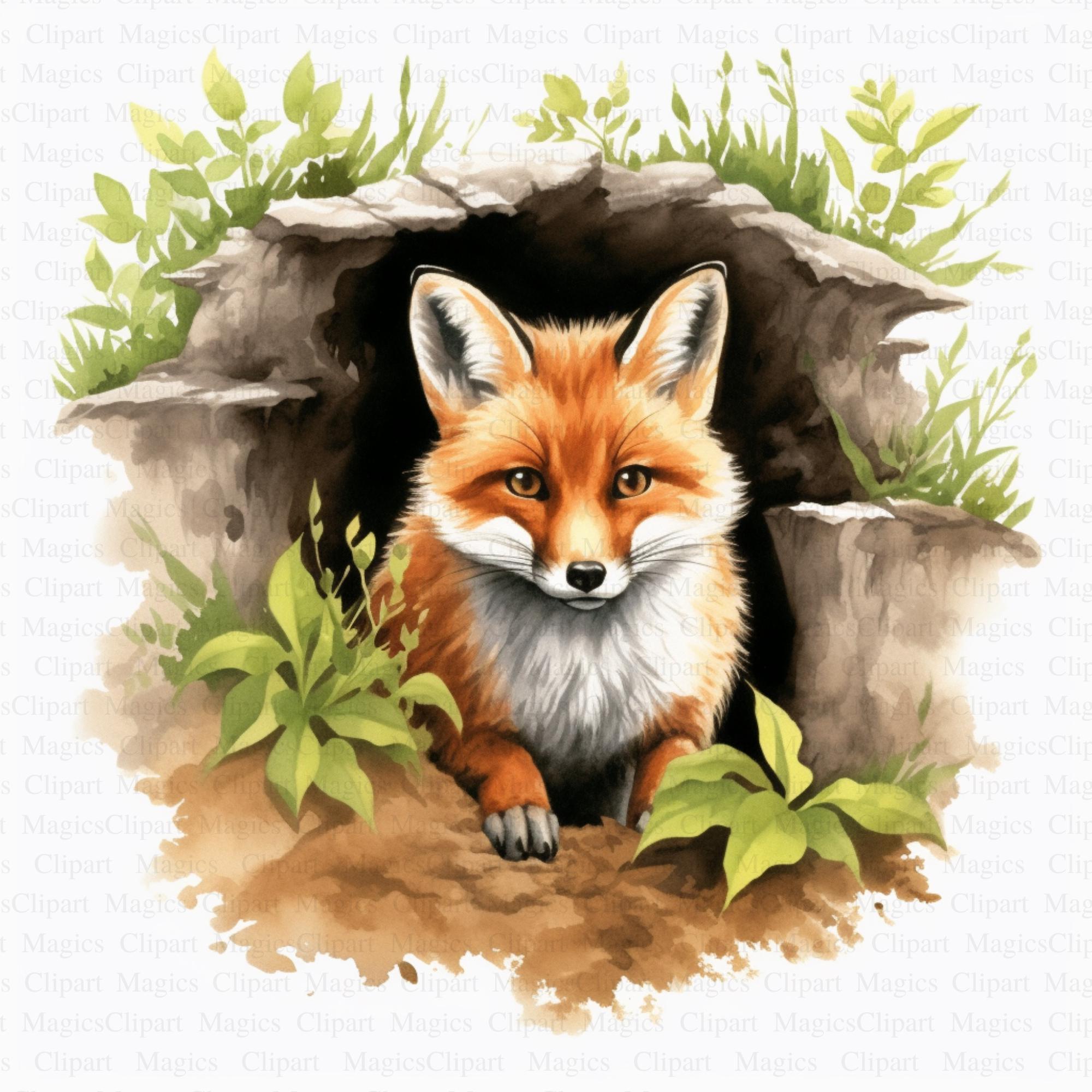 Fox Den Clipart | Watercolor Animal Illustration (digital Download) - Etsy