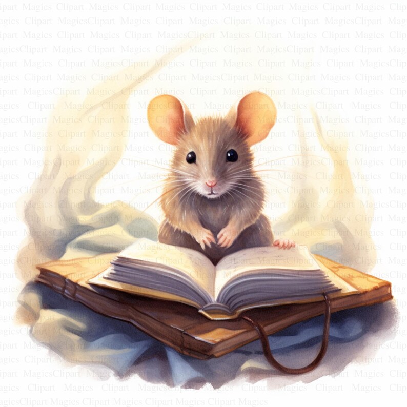 Mouse Reading Book Clipart 5 High Quality Jpgs Digital Download Wall ...