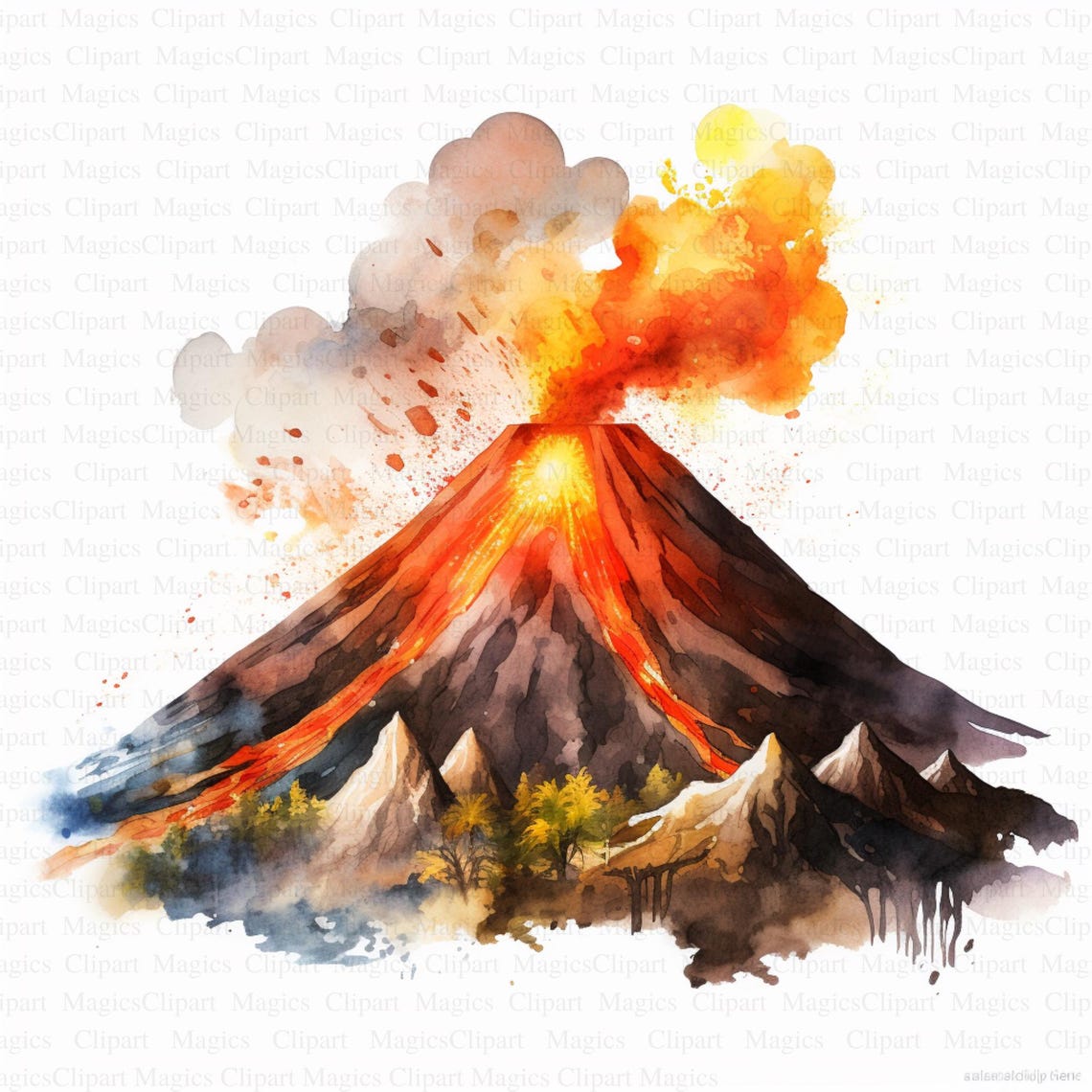 Watercolor Volcano Clipart 5 High Quality Jpgs Digital Download Card ...
