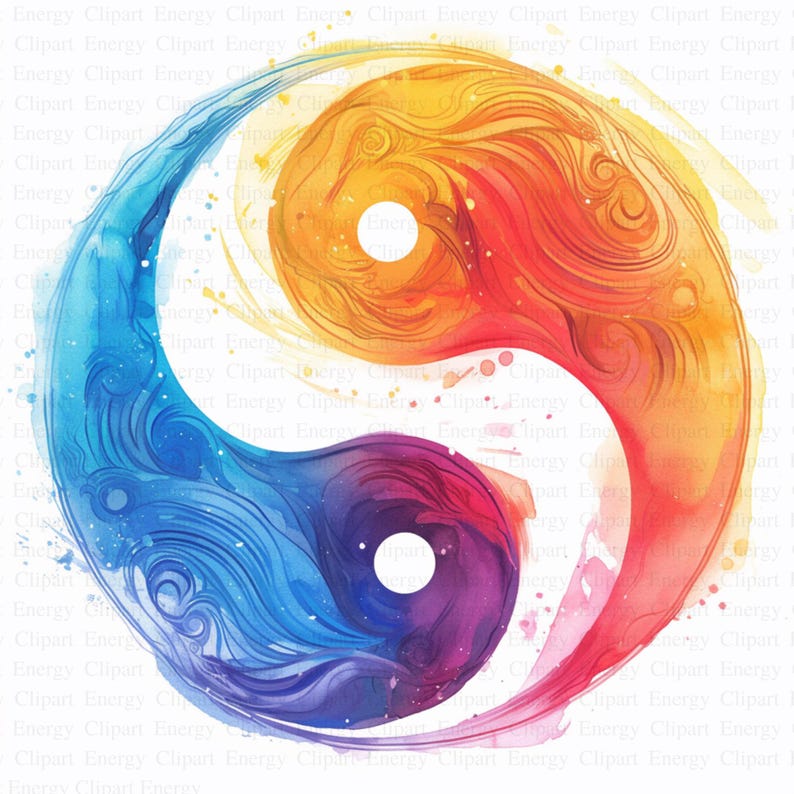 Watercolor Yin Yang Clipart | Colorful Energy Design (digital Download ...