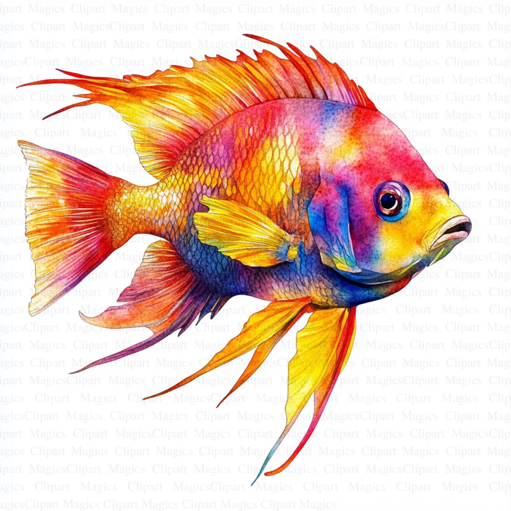 Tropical Fish Clipart 5 High Quality Jpgs Digitaldownload Nursery Art ...
