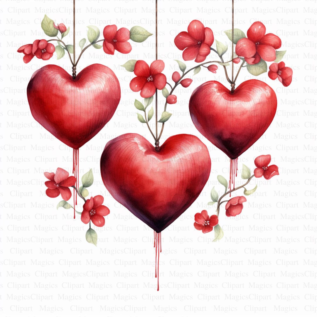 Hanging Hearts Clipart 5 High Quality Jpgs Digitaldownload Digital ...