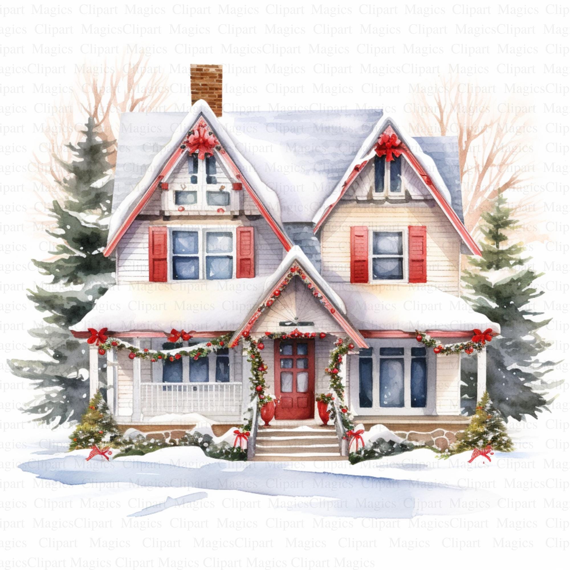 Christmas House Clipart 5 High Quality Jpgs Digitaldownload Christmas ...